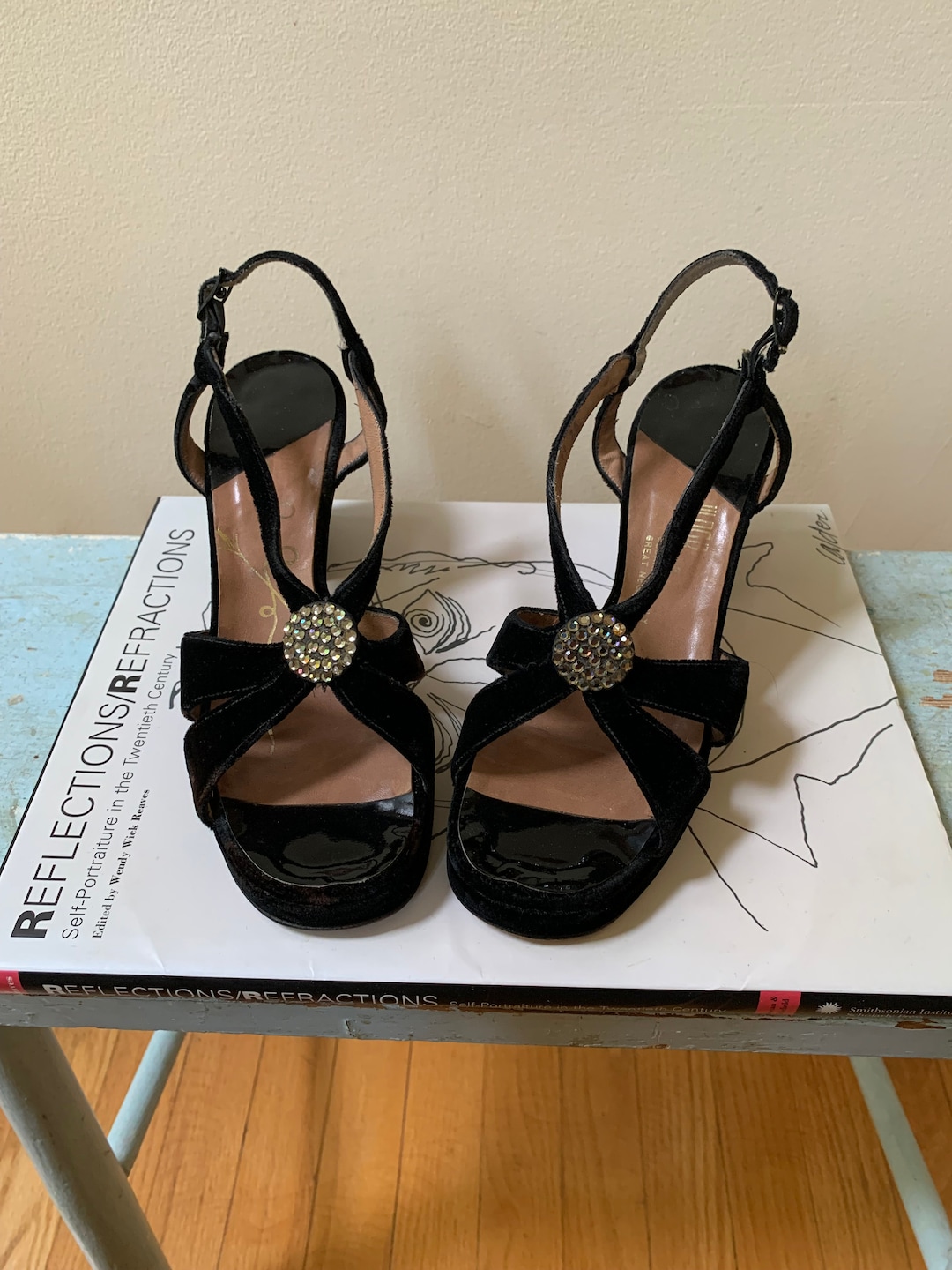 60s Mezzo for Jildor Shoes Dressy Velvet Platform Slingback Sandals ...
