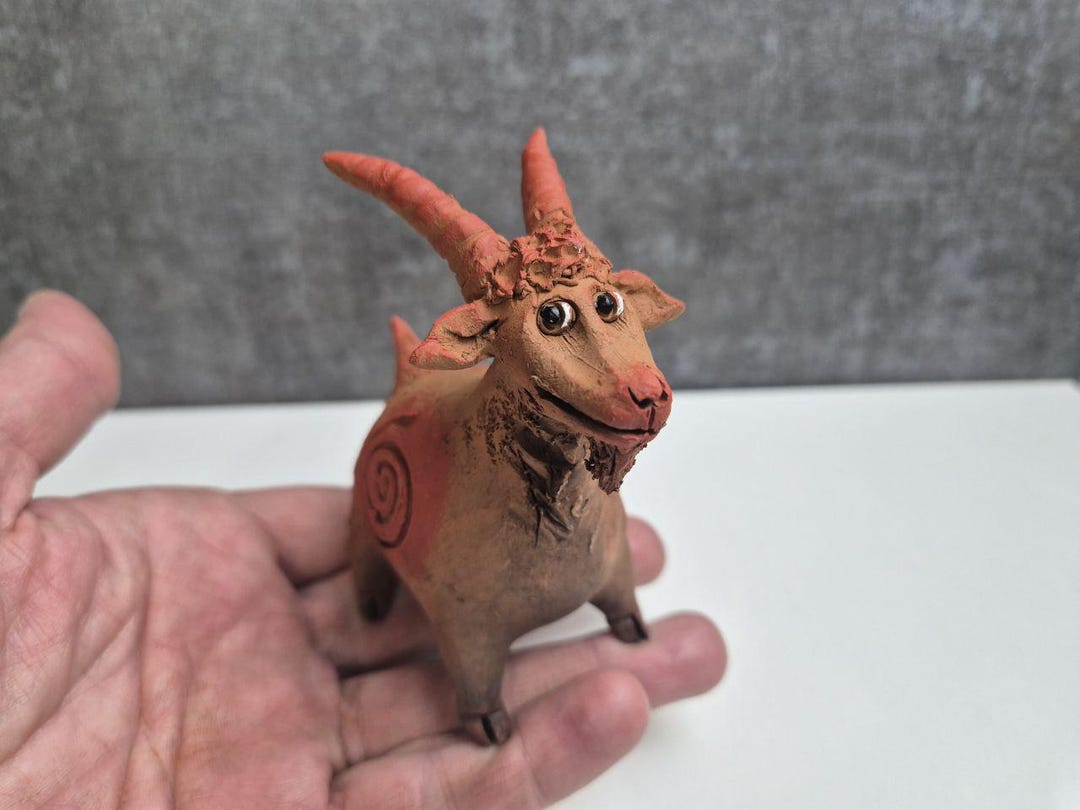 Ceramic Demonic Goat Figurine, Ceramic Red Goat, Esoteric Goat Figure ...