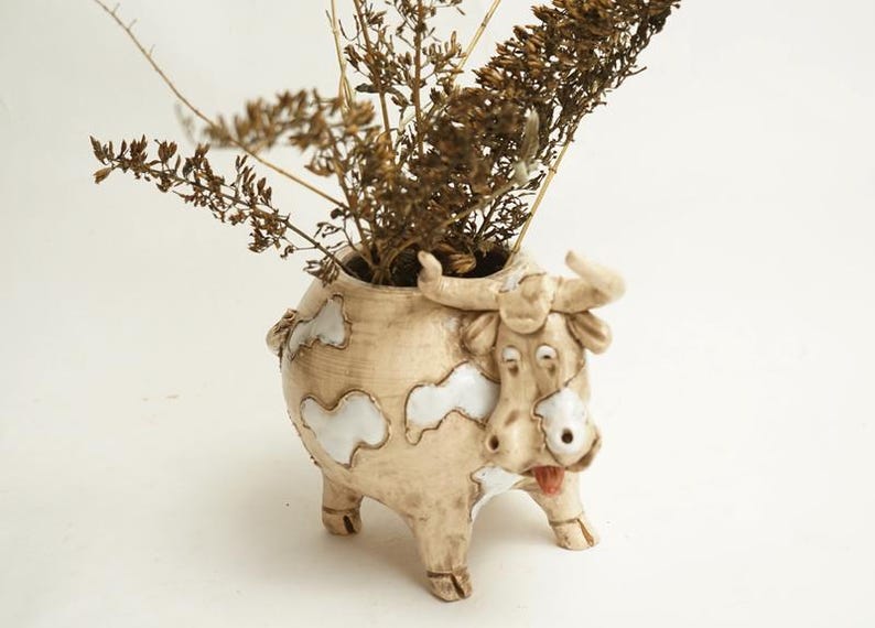 Adorable Ceramic Cow Vase, Cow Figure Sculpture, Figurines Cow, Perfect ...