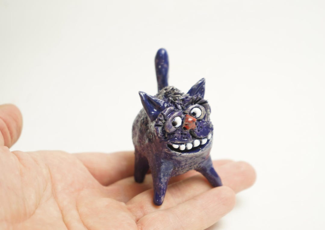 Funny Ceramic Cat Figurine, Handcrafted Clay Sculpture - Etsy
