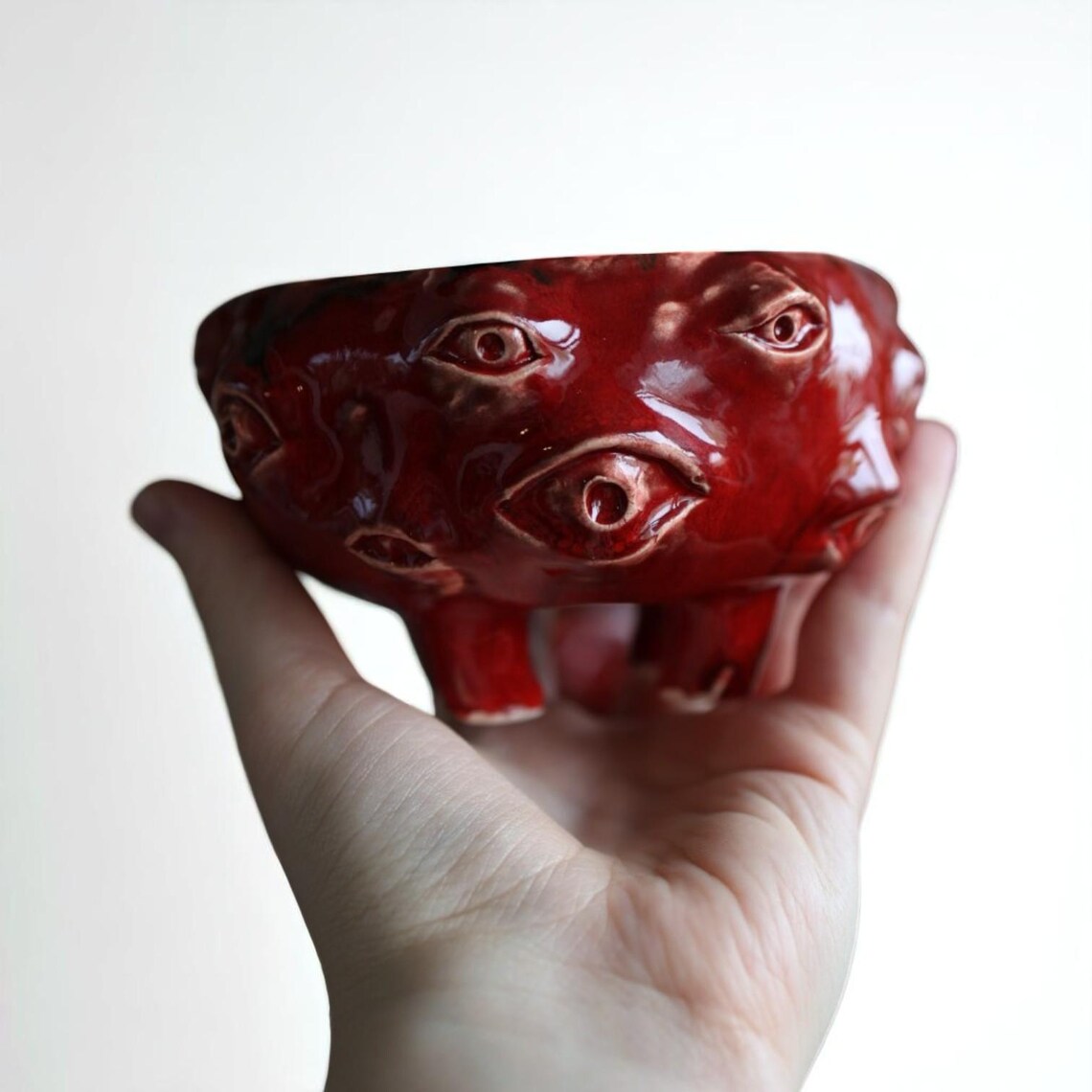 Ceramic Red Piala With Eyes, Ceramic Dark Red Bowl With Eyes, Ceramic ...