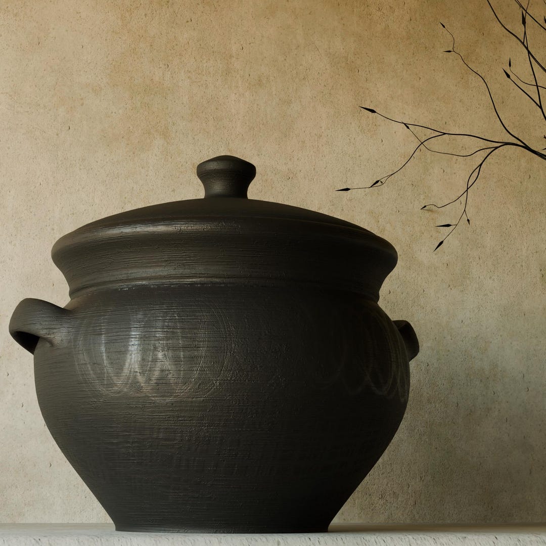 Black Ceramic Pot, Handmade Black-smoked Clay Pot With Lid, Ukrainian ...