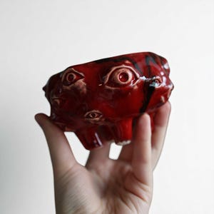 Ceramic Red Piala With Eyes, Ceramic Dark Red Bowl With Eyes, Ceramic ...