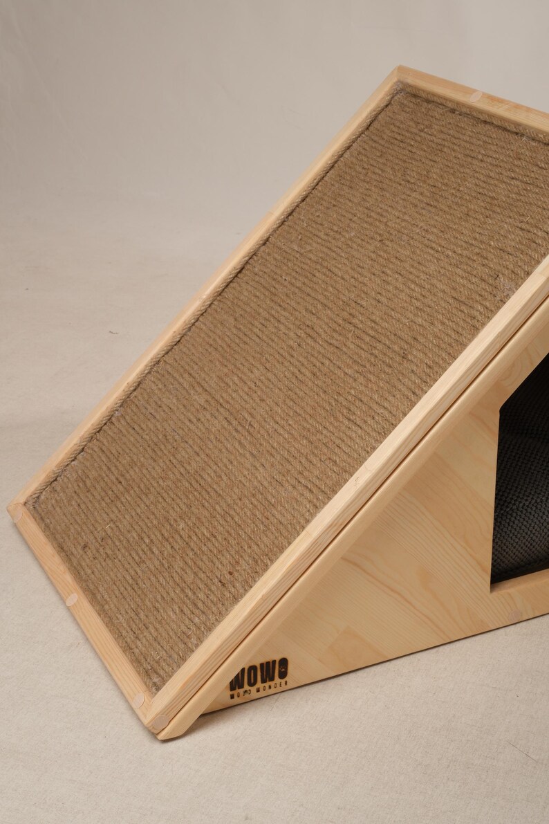 Modern Wooden Cat House, Raised Cat Shelter With Scratching Post ...