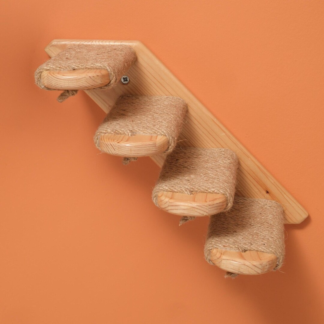 Wall Mounted Cat Stairs for Climbing, Wooden Cat Steps With Sisal Rope ...