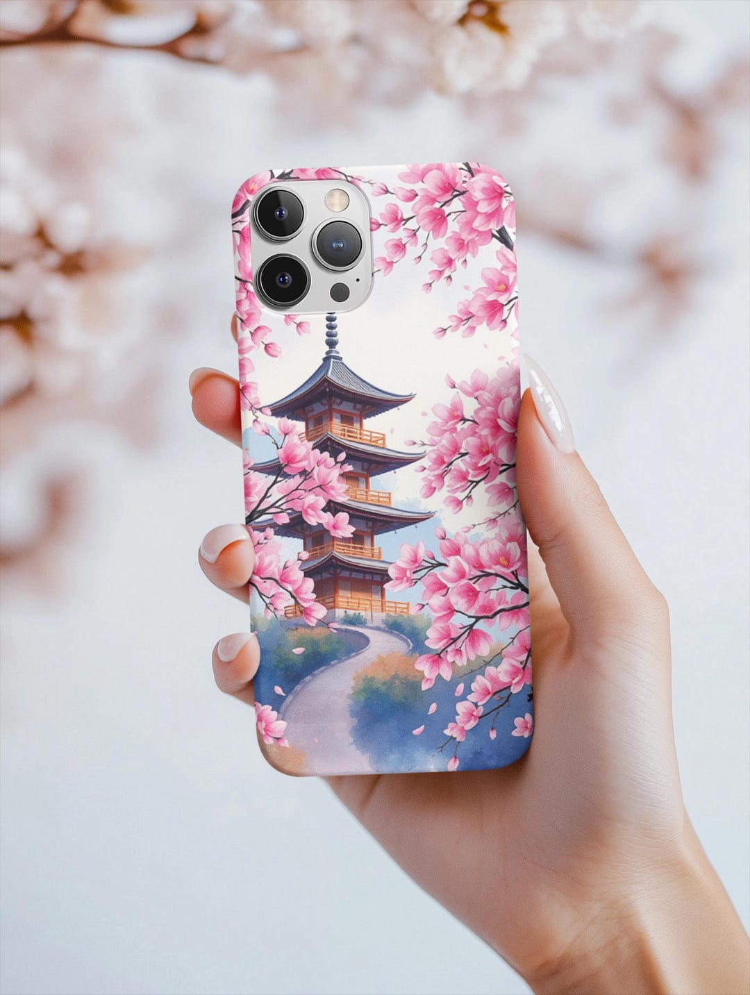 Beautiful Japanese Cherry Blossom Flowers Pagoda Phone Case iPhone 16 ...