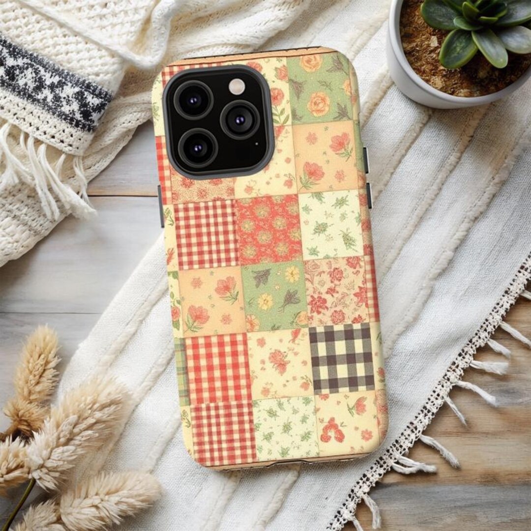 Vintage Floral Patchwork Quilt Phone Case, Cottagecore, iPhone 16 15 14 ...