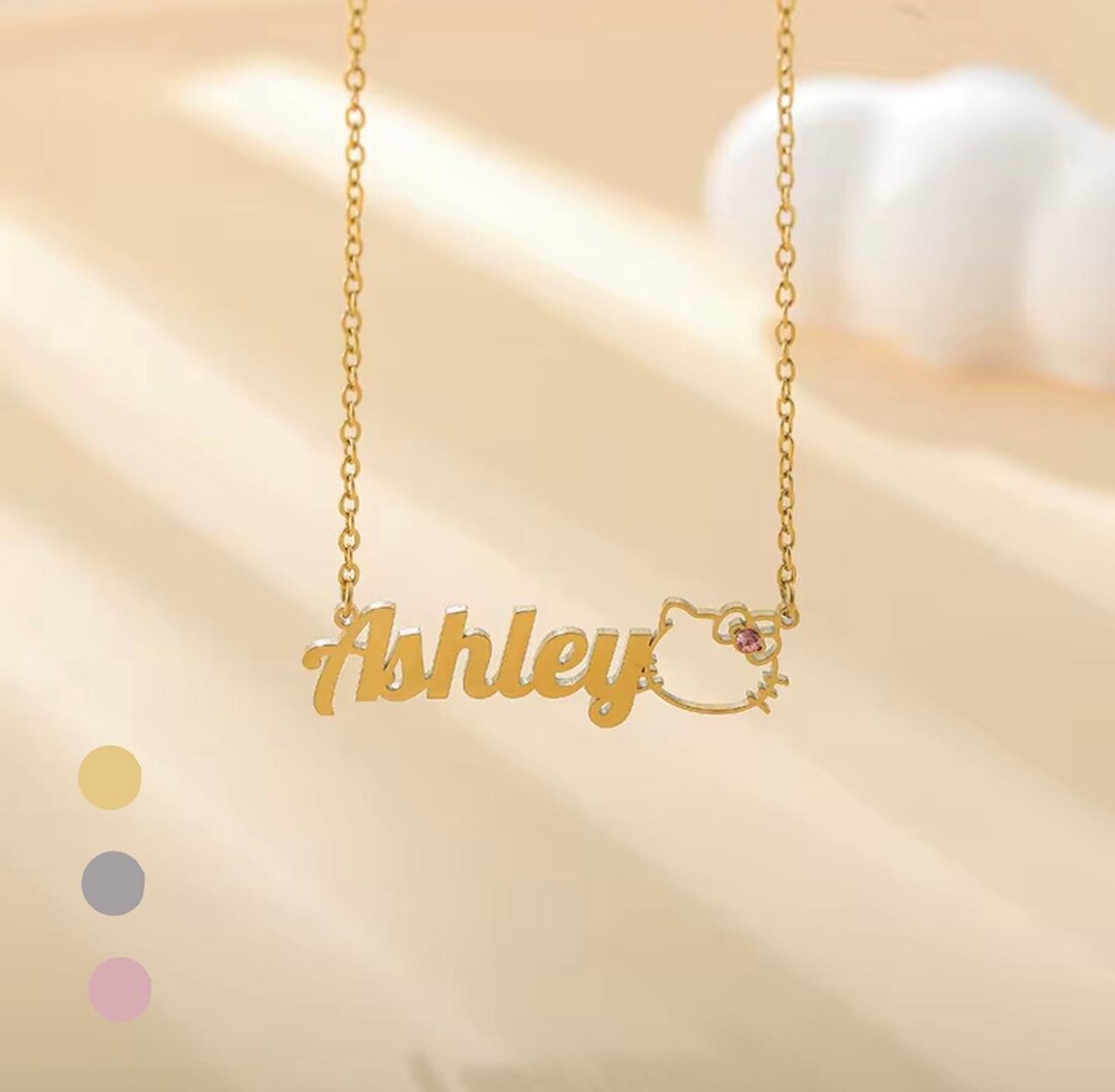 Cute Kitty Name Necklace, Personalized Cat Name Necklace, Kitty Gold ...