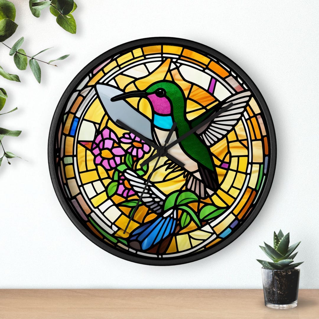 Stained Glass Hummingbird Wall Clock, Colorful Home Decor, Nature ...