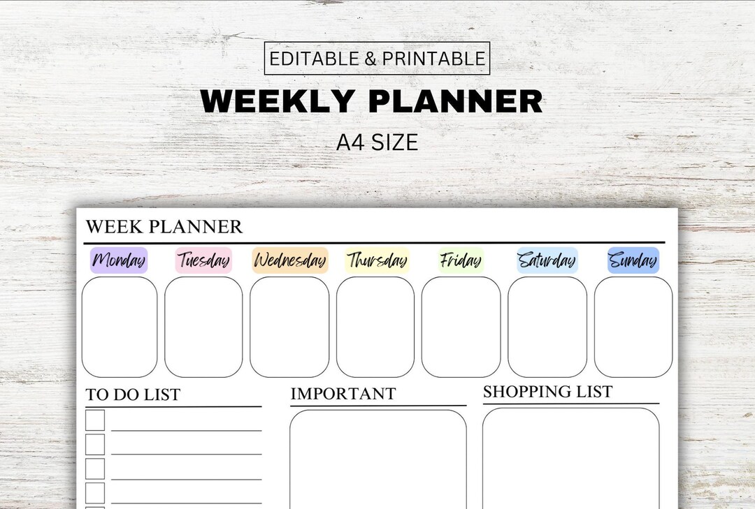 Editable A4 Weekly Planner | Printable Minimalist PDF | Instant ...