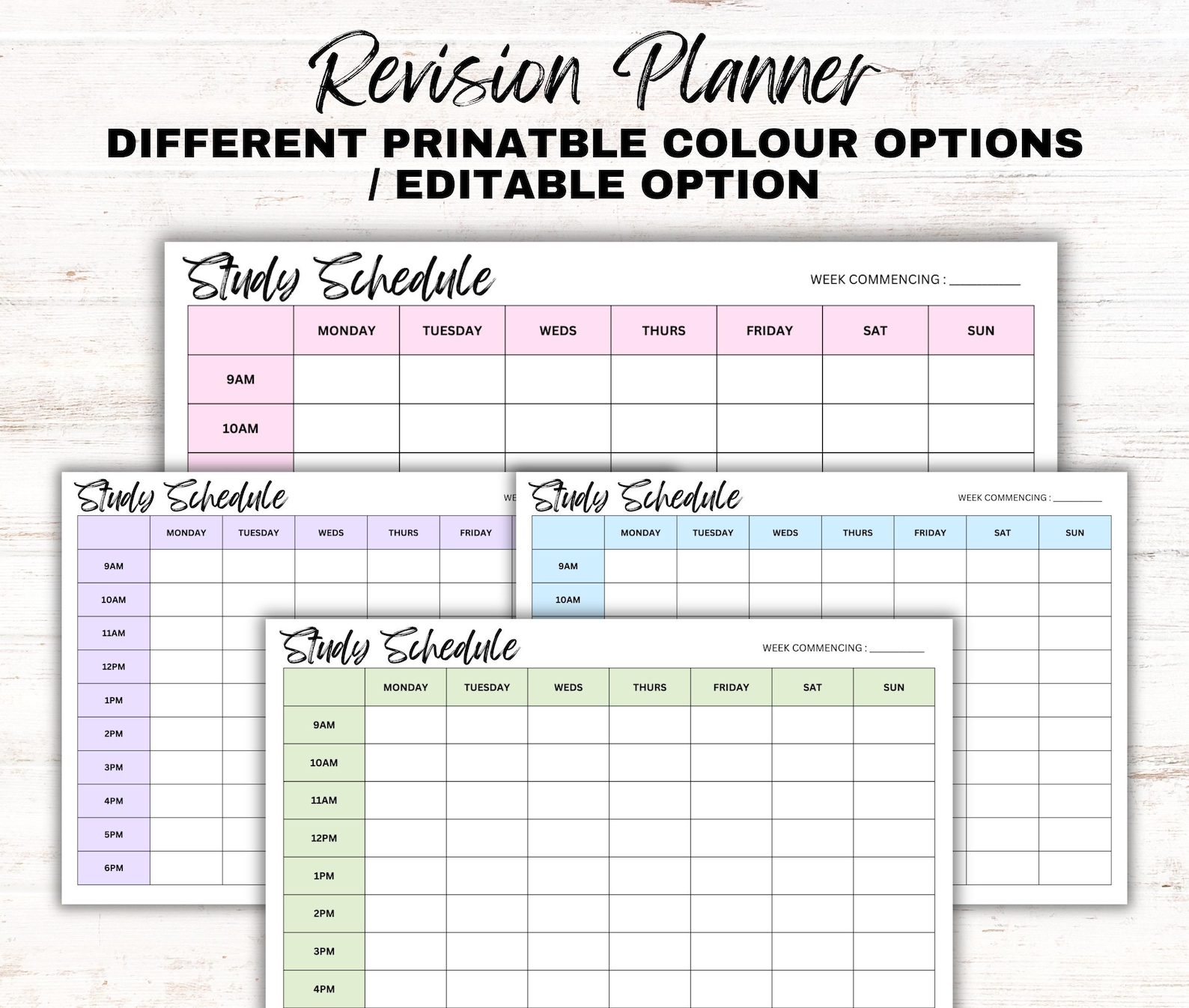 Printable & Editable Weekly Revision Planner With Time Slots | Study ...