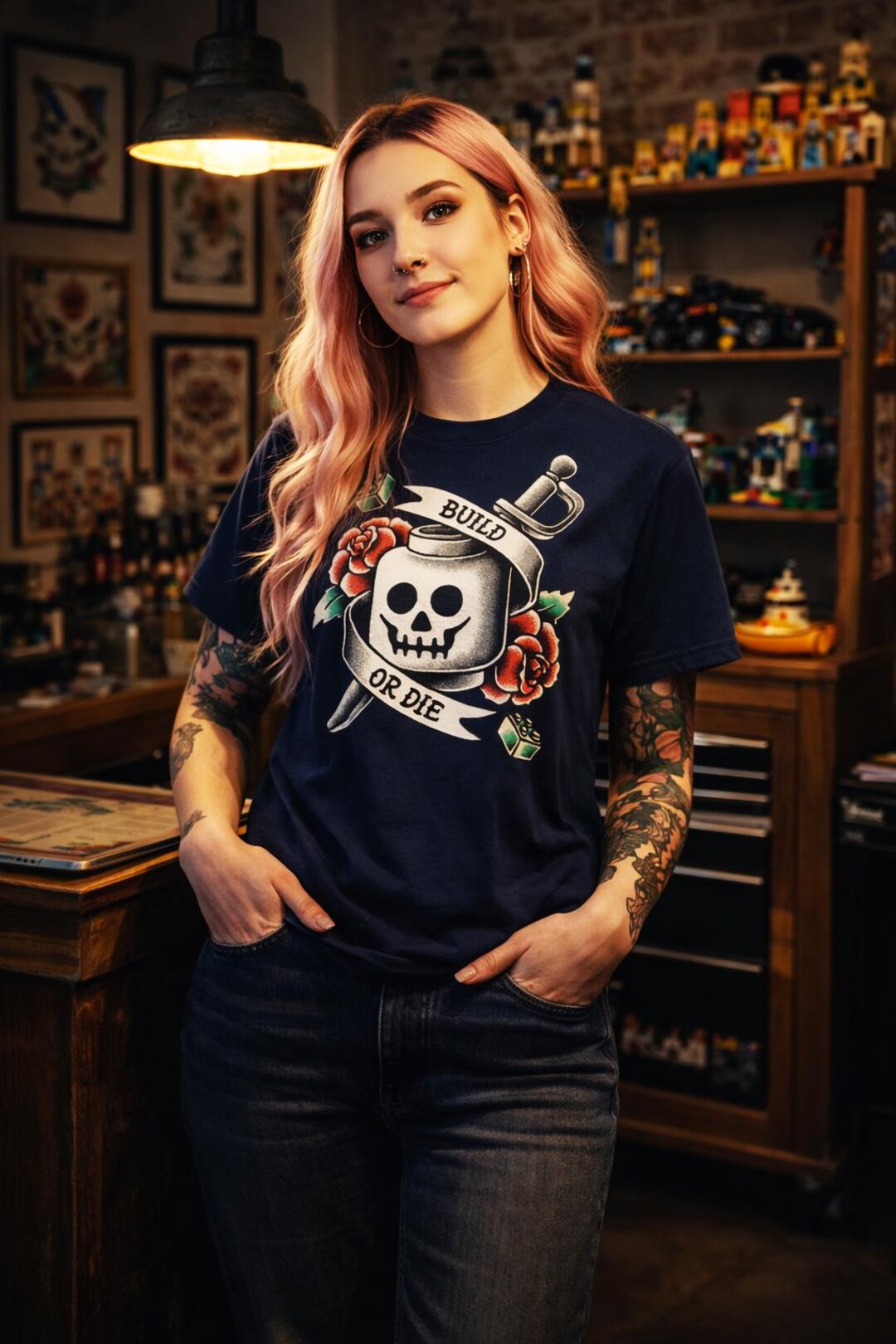 Build or Die Shirt LEGO Skull Tee Tattoo Art - Etsy