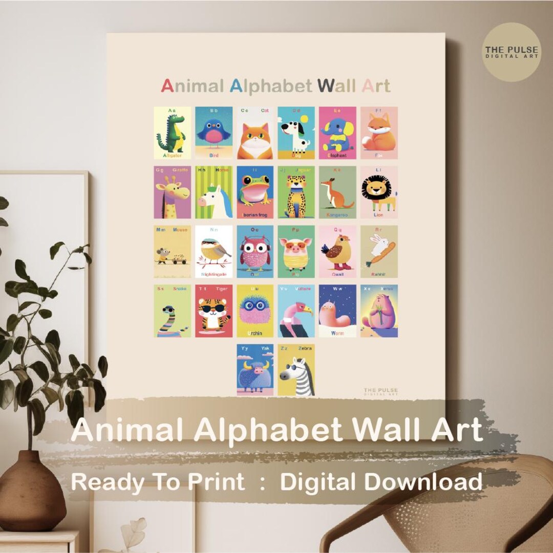 Animal Alphabet Wall Art, Printable Nursery Decor, Kids Room ABC Poster ...