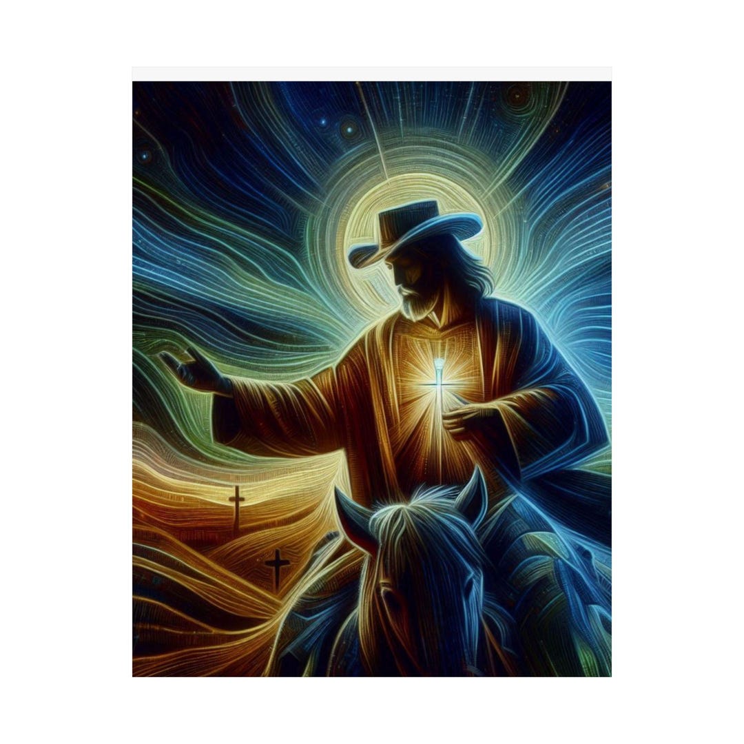 Poster, Jesus on Horseback Divine Nature Cowboy Jesus Wild Spirit Art ...