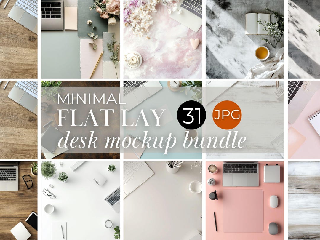 Flatlay Desk Mockup Bundle Minimal Boho Desk Flatlay Desk Background ...