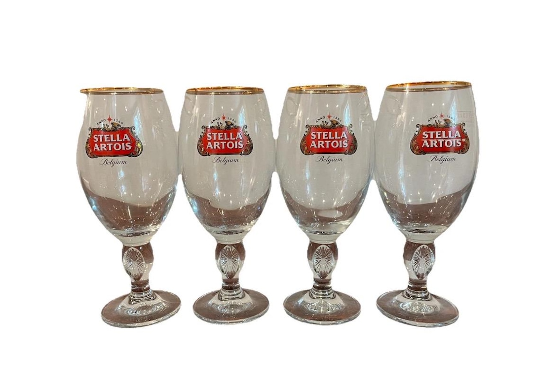 Stella Artois 40CL Gold Rimmed Beer Glass Cup Goblet Set 4 New - Etsy
