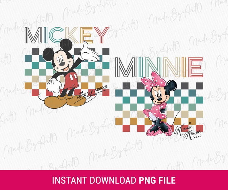 Checkered Mickey and Friend Png, Family Vacation Png, Cartoon ...