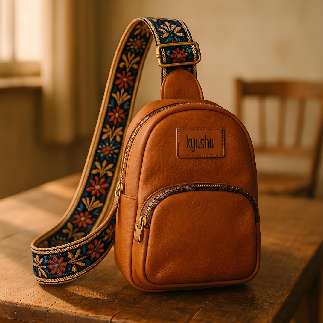 Handmade Leather Sling Bag: Embroidered Crossbody Adjustable Strap Mini ...