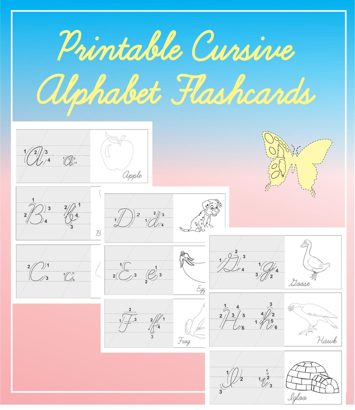 Printable Cursive Alphabet Flashcards, Cursive Alphabet Tracing, Learn ...