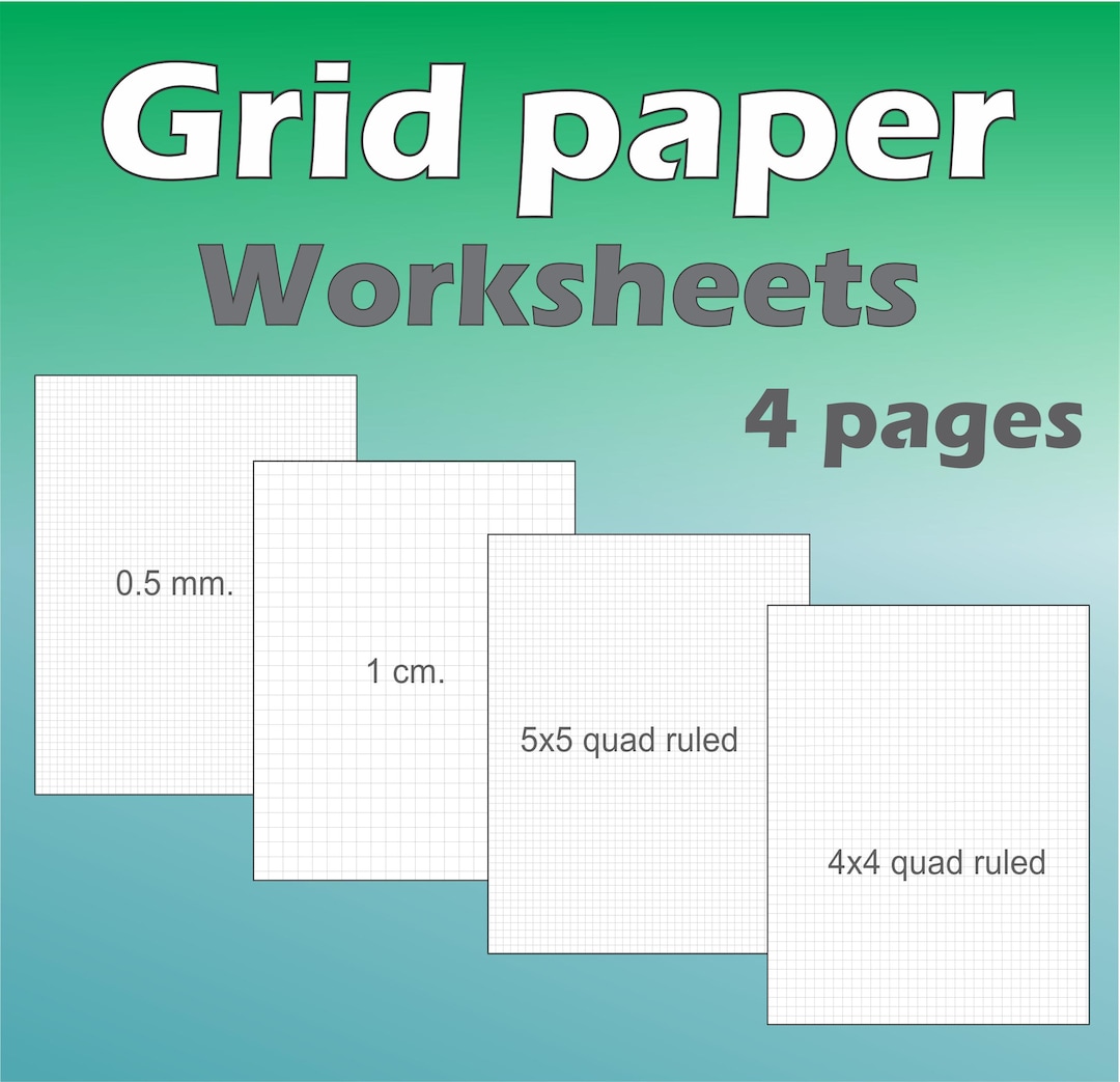 Grid Paper Worksheets, 4 Sheets. Quad Ruled 4x4, 5x5, 0.5 Cm., 1 Cm., 8 ...