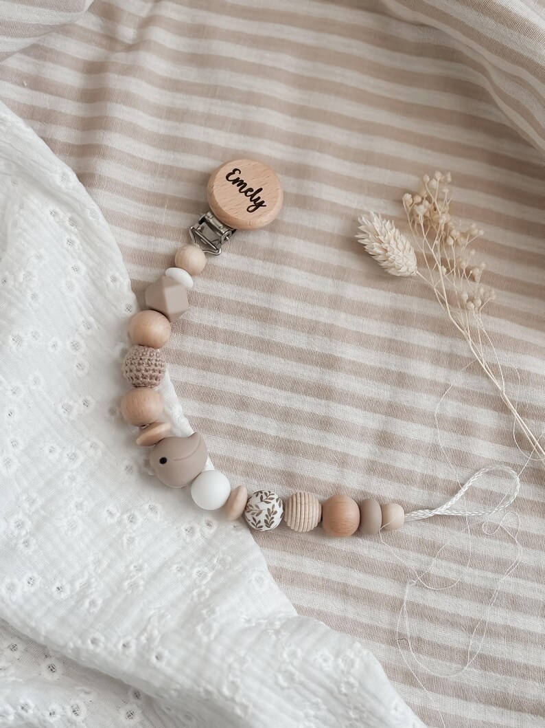 Pacifier Chain With Name - Personalized Pacifier Chain - Bird Beige ...
