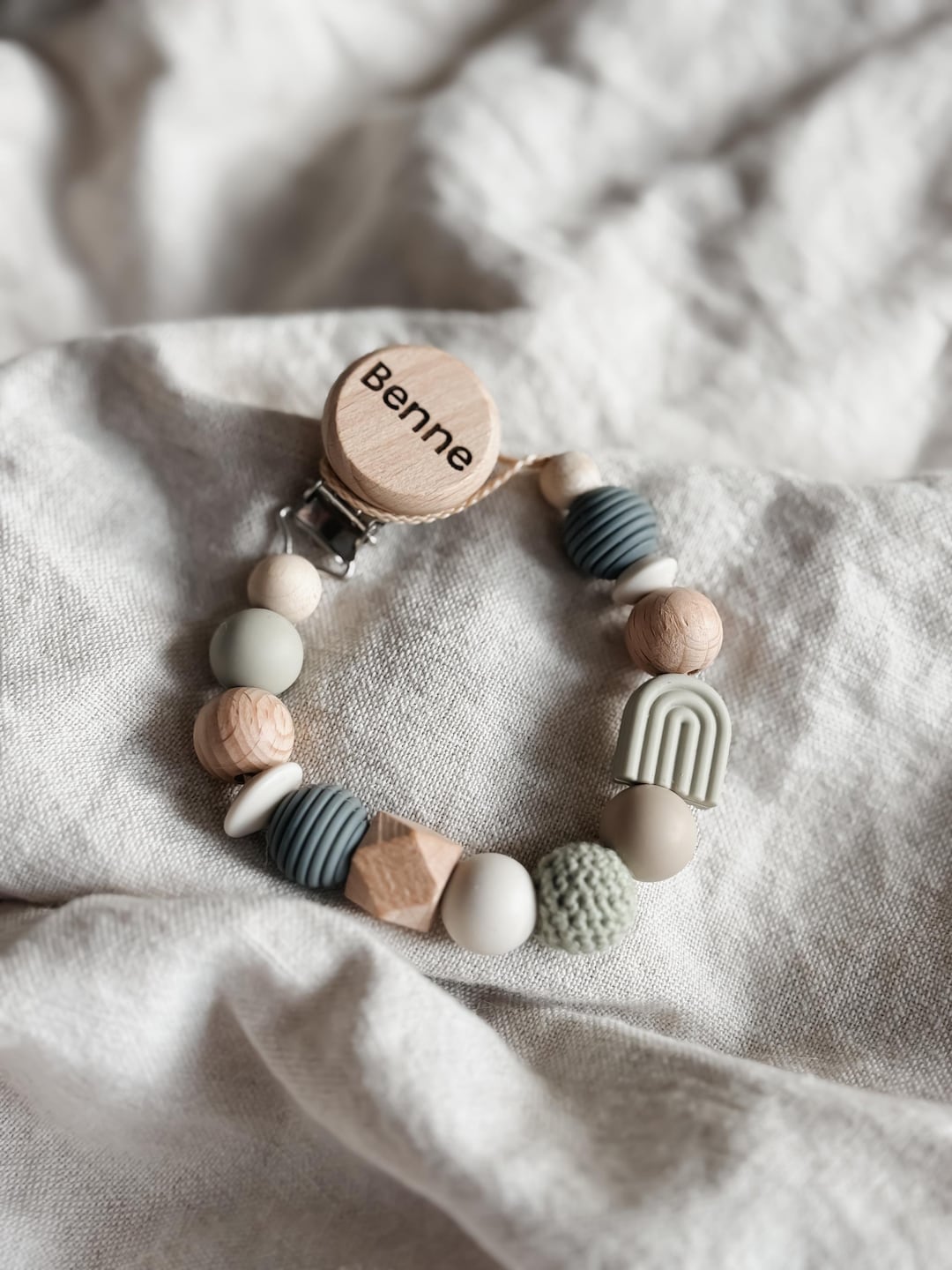 Personalized Pacifier Chain With Name - Green-grey With Rainbow - Gifts ...