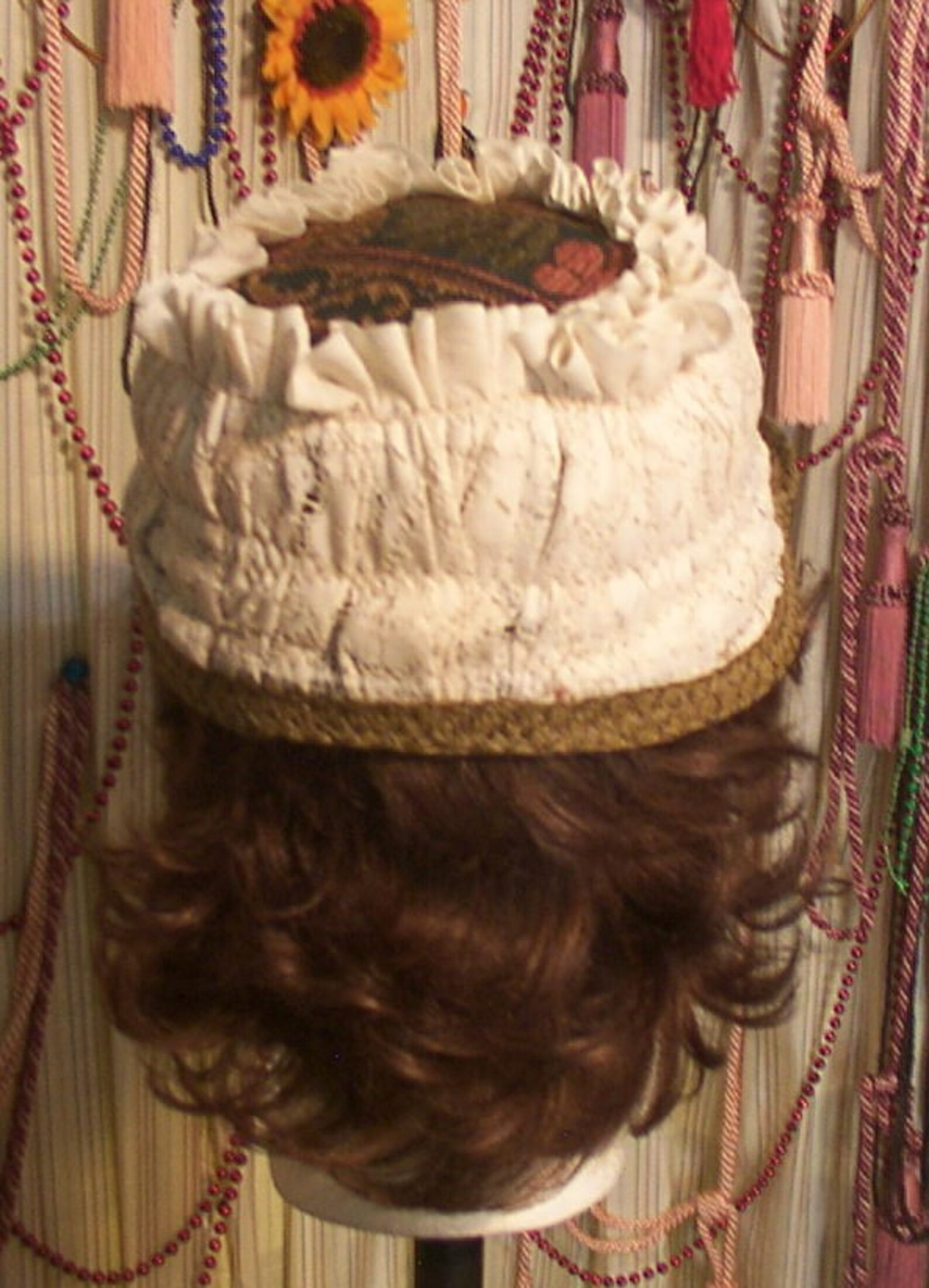 4723 Awesome Ooak Straw Boho Ball Cap Covered With Lace | Etsy