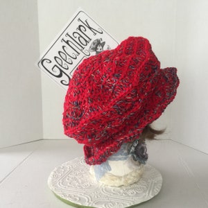Red Poofy Crochet Hat, Boho Hat, Festival Cap, Gift, XL, Geechlark 6972 ...