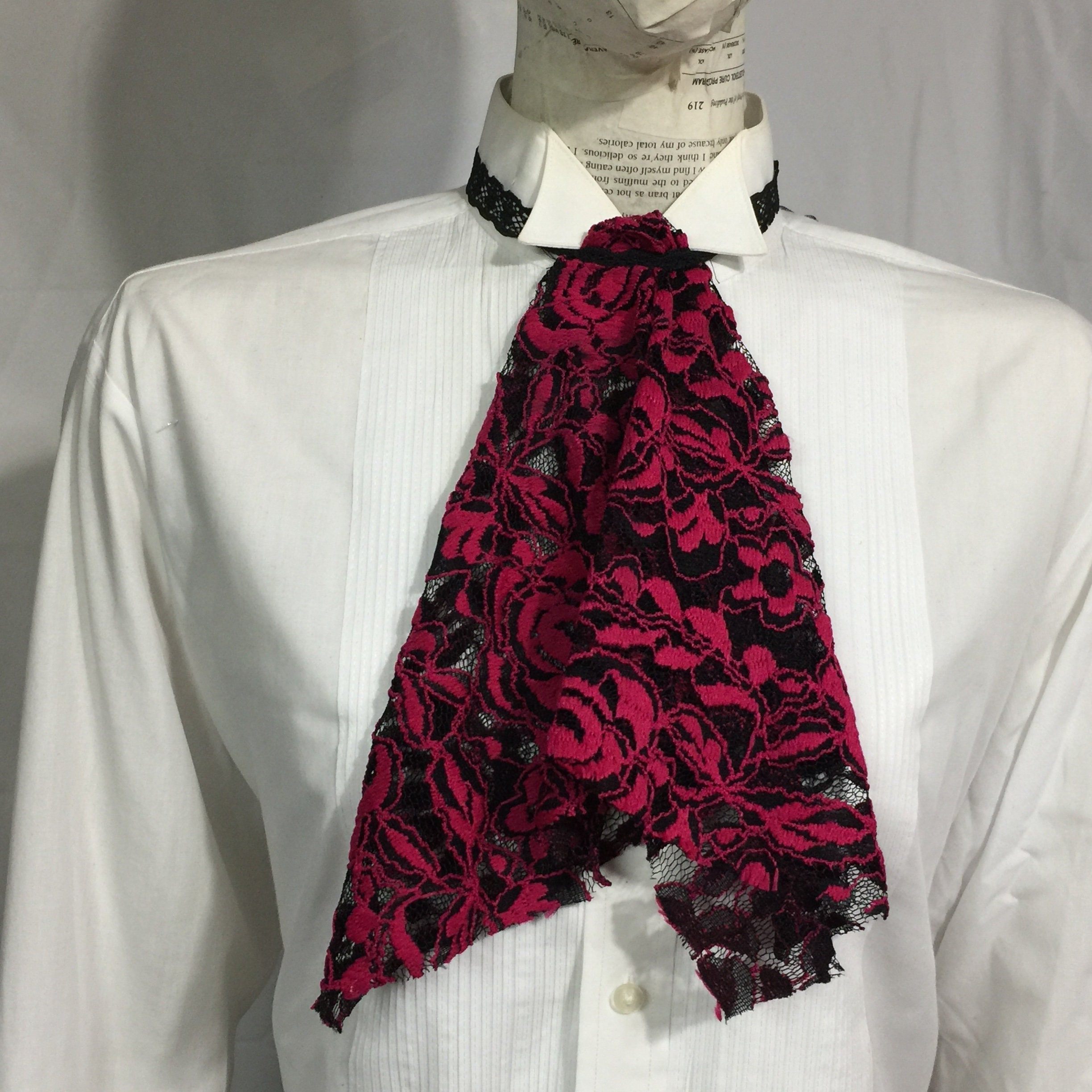 Goth Jabot Neck Tie Vamp Lace Collar Black and Magenta - Etsy