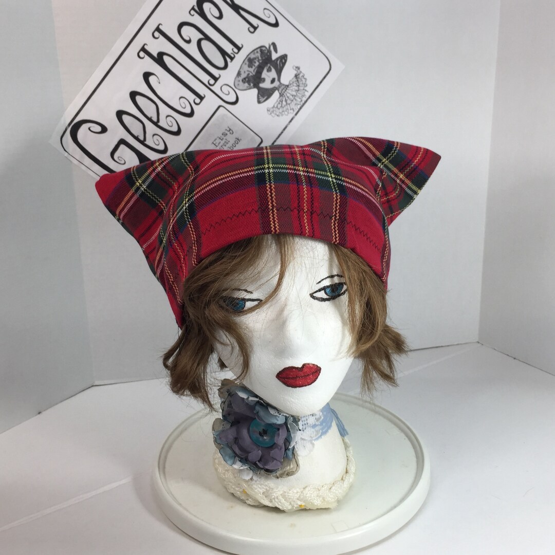 Red Plaid Bag Hat , Boho Cap, Festival Headpiece, Size Extra Large ...