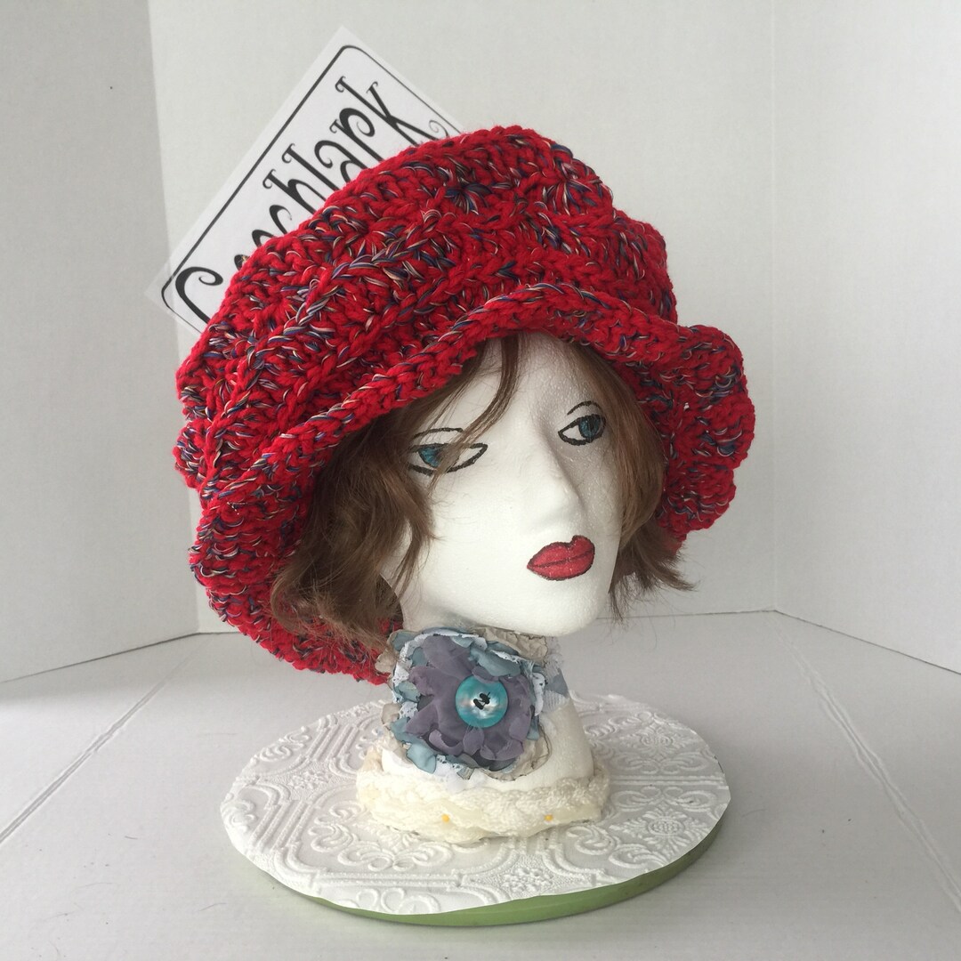 Red Poofy Crochet Hat, Boho Hat, Festival Cap, Gift, XL, Geechlark 6972 ...