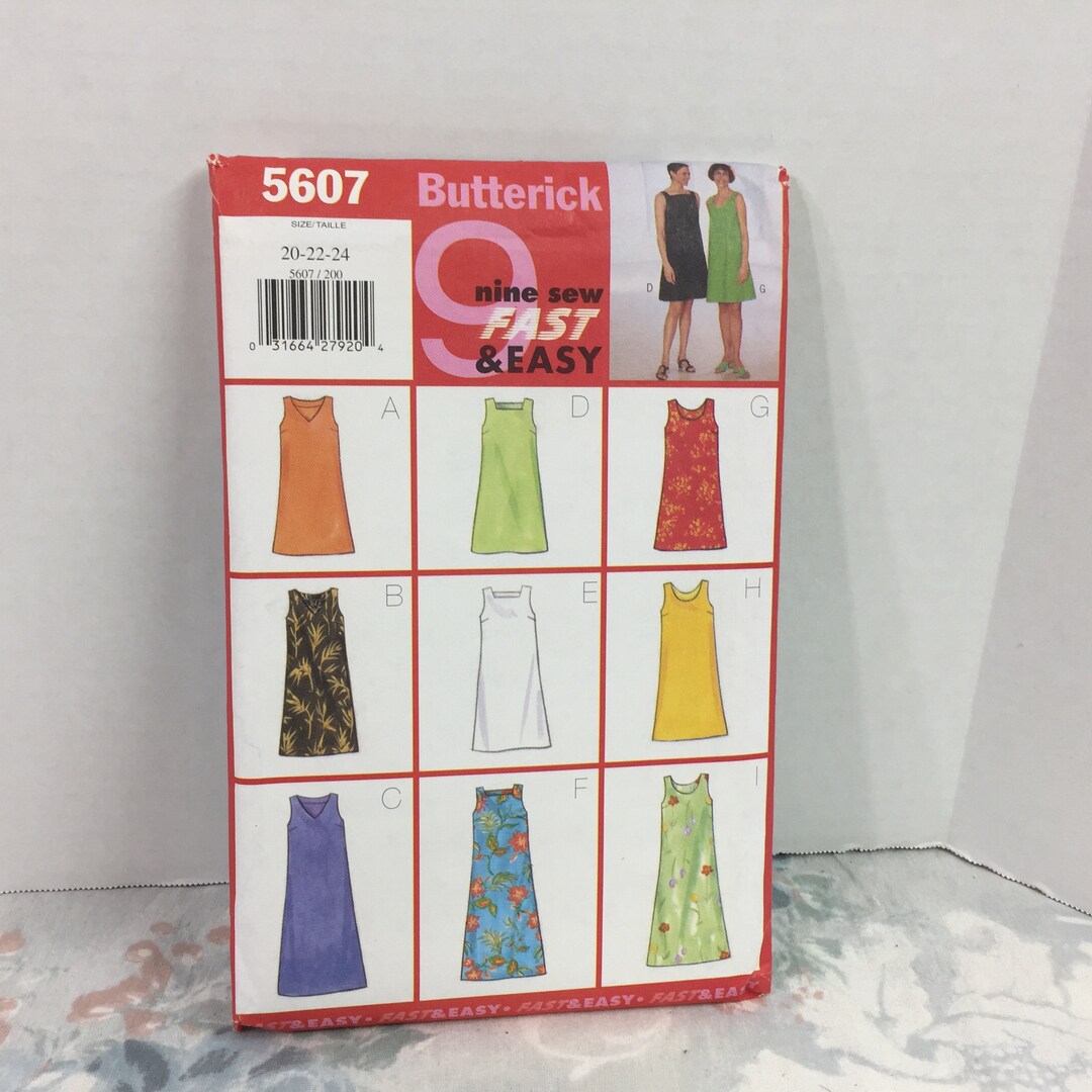 Butterick 5607, Sleeveless Dress, Sewing Pattern, Uncut, Size 20 22 24 ...