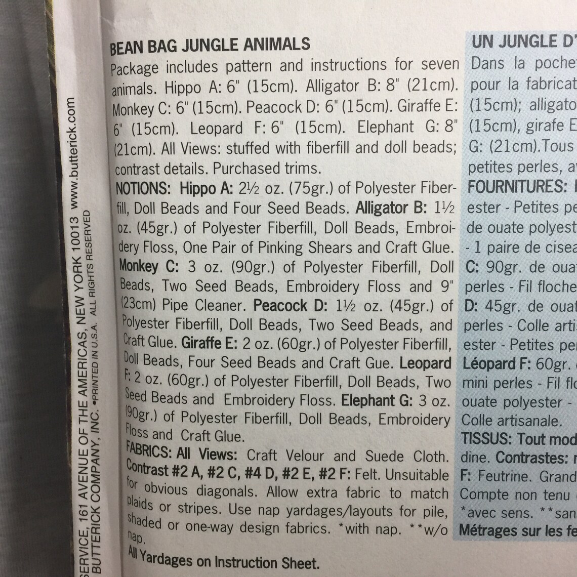 Butterick 5663 Bean Bag Jungle Animals Hippo Alligator - Etsy