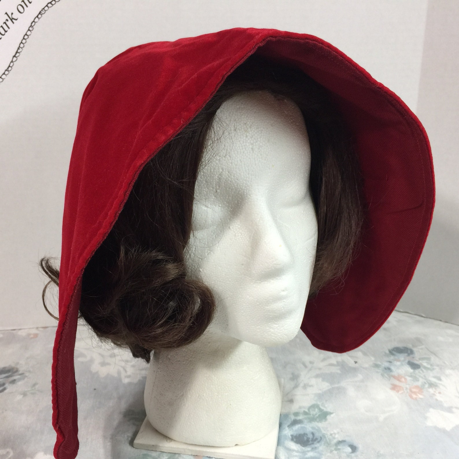 Red Hat, Victorian Bonnet, Reenactment Hat, Civil War, Red Velveteen ...