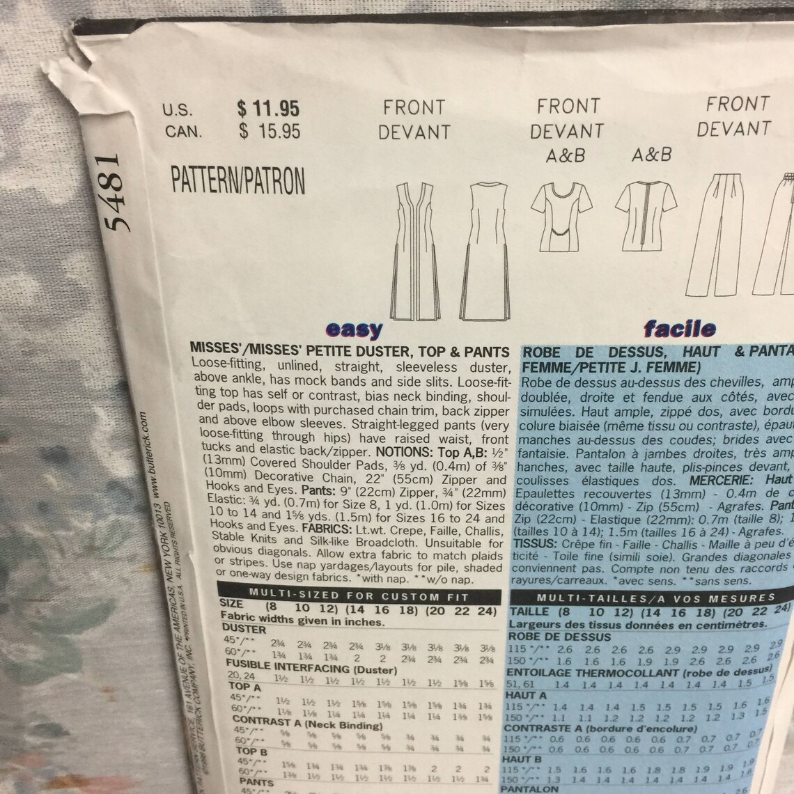 Butterick 5481 Plus Vest Duster Top Pants Diahann Carroll - Etsy