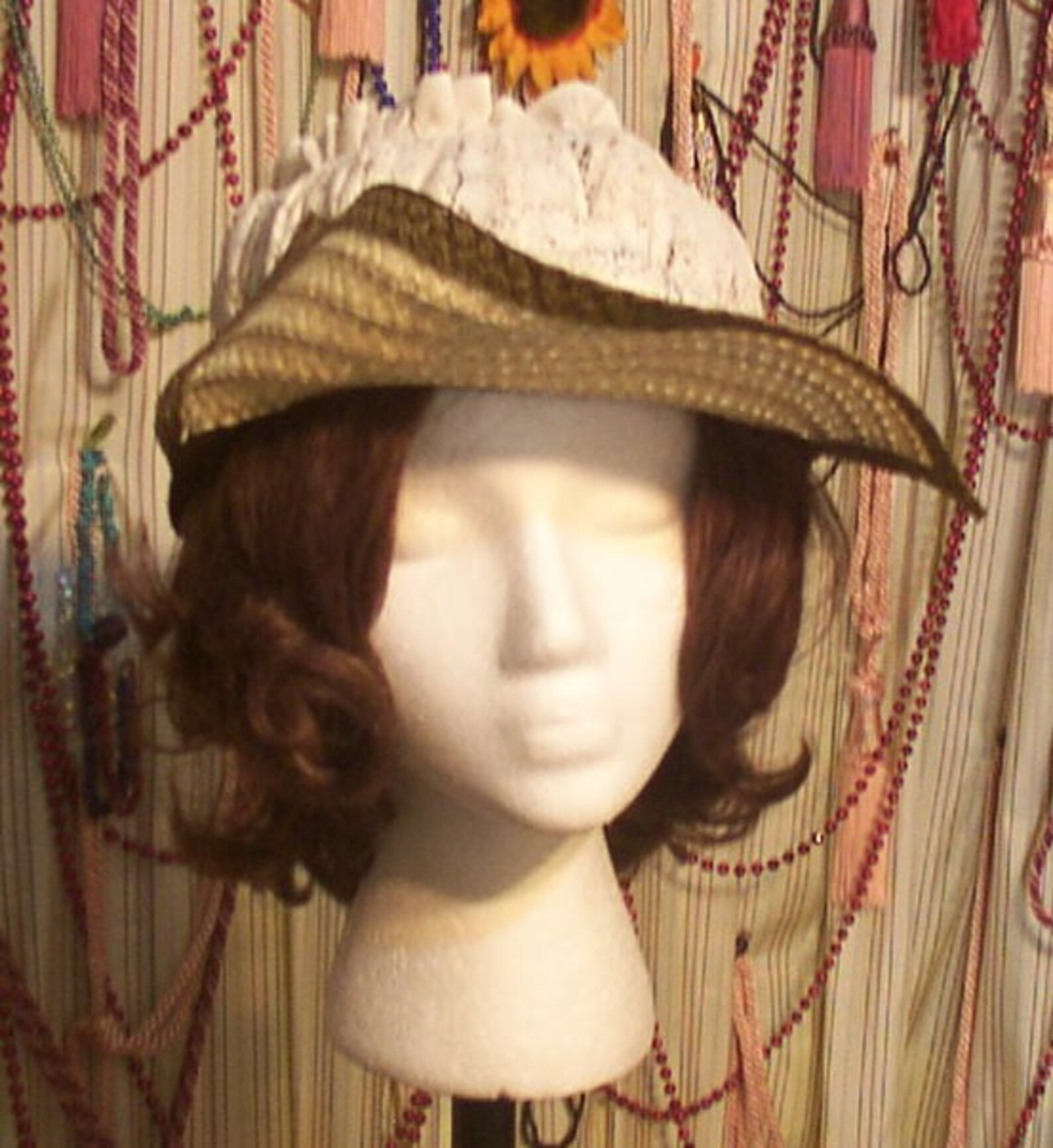 4723 Awesome Ooak Straw Boho Ball Cap Covered With Lace | Etsy