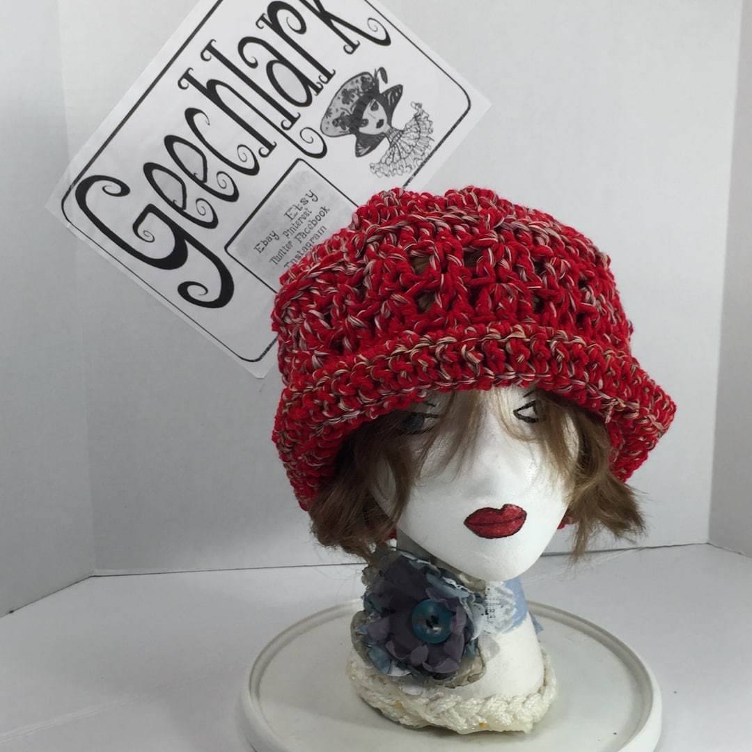 Red Poofy Hat, Goblin Hat, Comfy Crochet, Boho Hat, Large, Geechlark ...