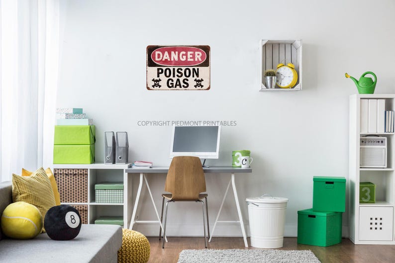 Danger Sign, Poison Gas Sign, Vintage Sign, Bathroom Sign, Bathroom ...