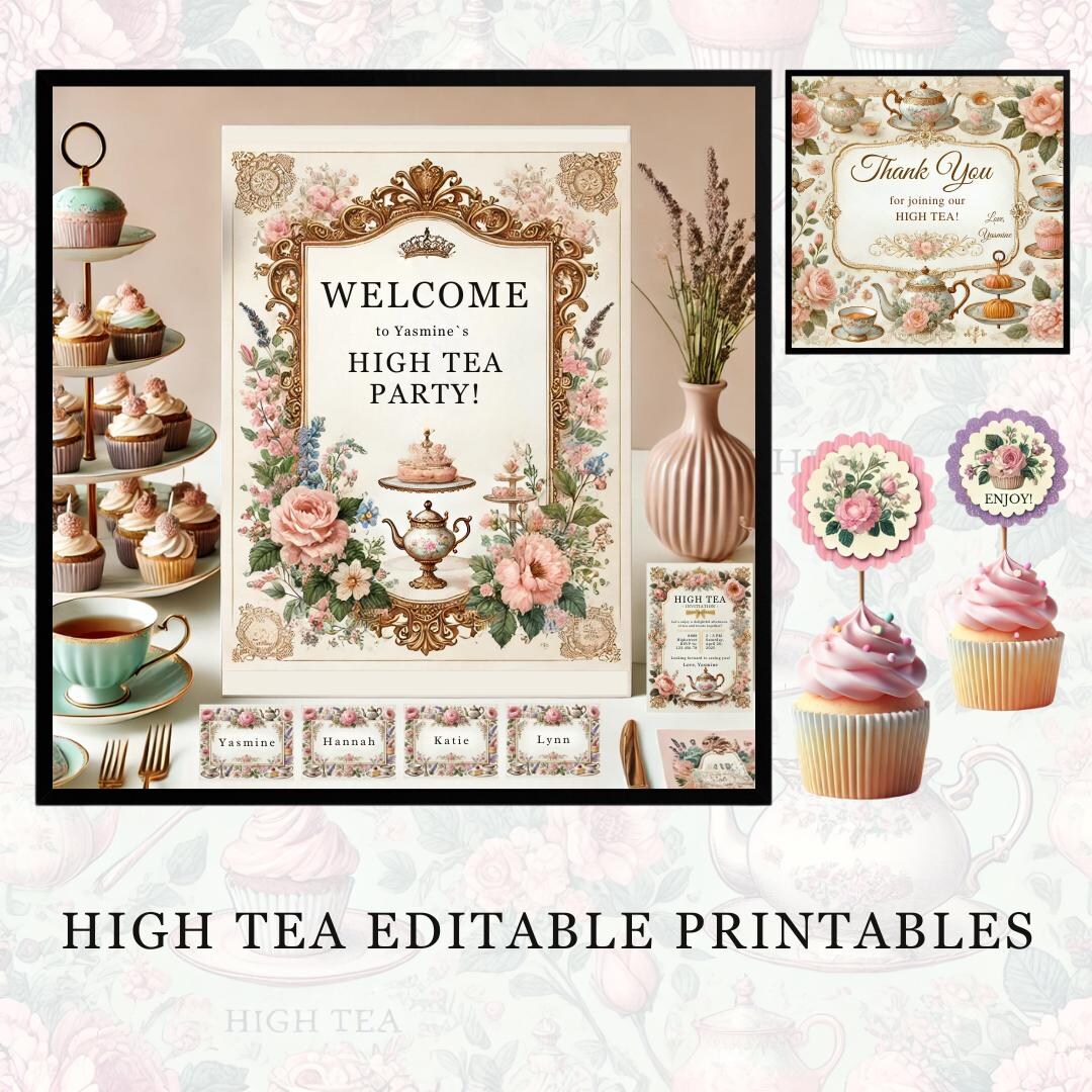 High Tea Party Printables – Convites, Decorações e Menu | Imprimível e ...