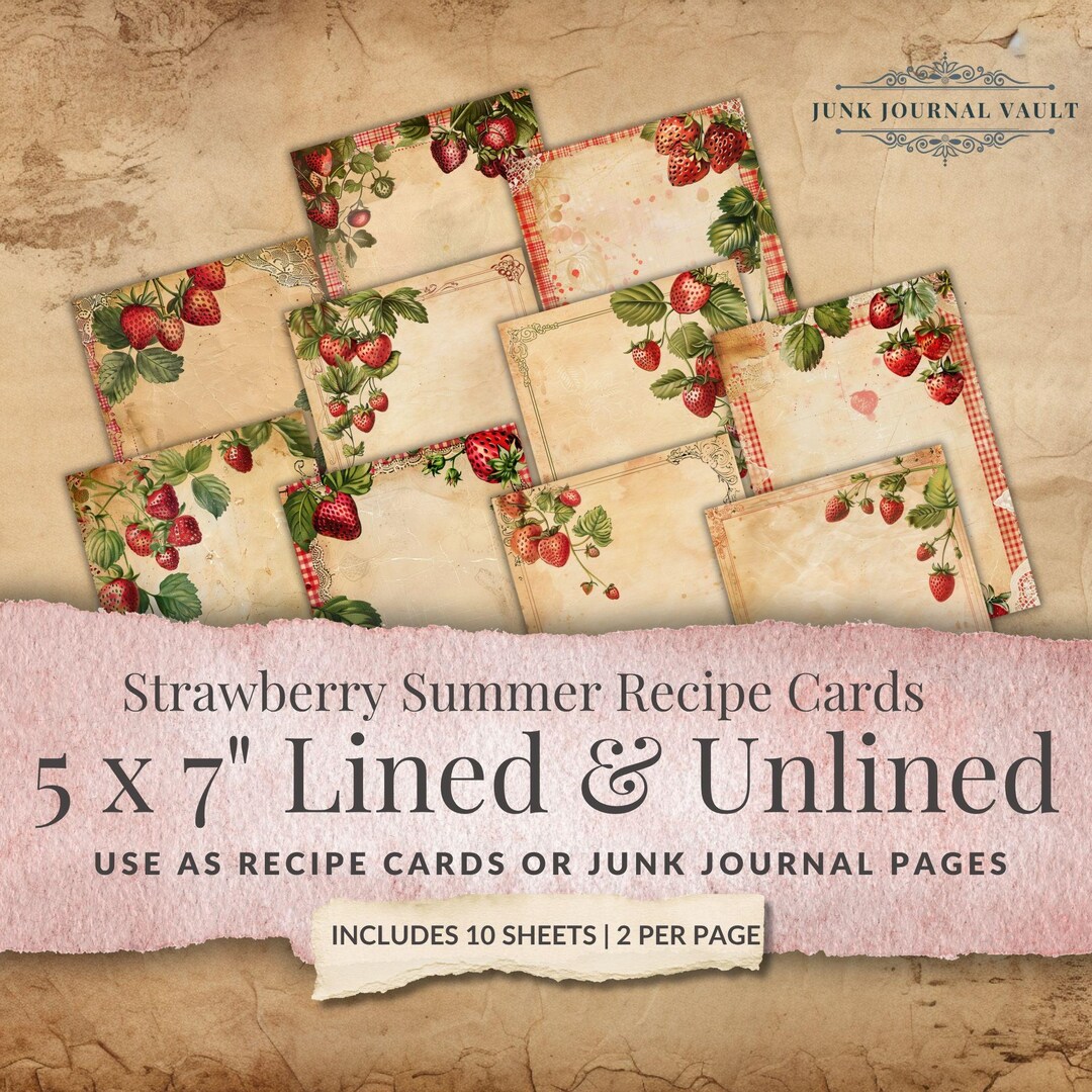 Printable Strawberry Recipe Cards – Cottagecore Kitchen Junk Journal ...