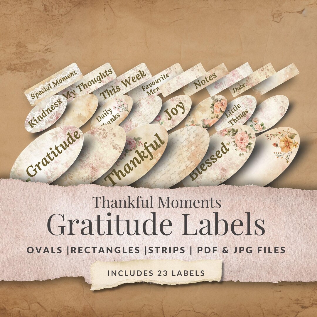 Thankful Moments Gratitude Labels – Matching Printable Vintage Floral ...