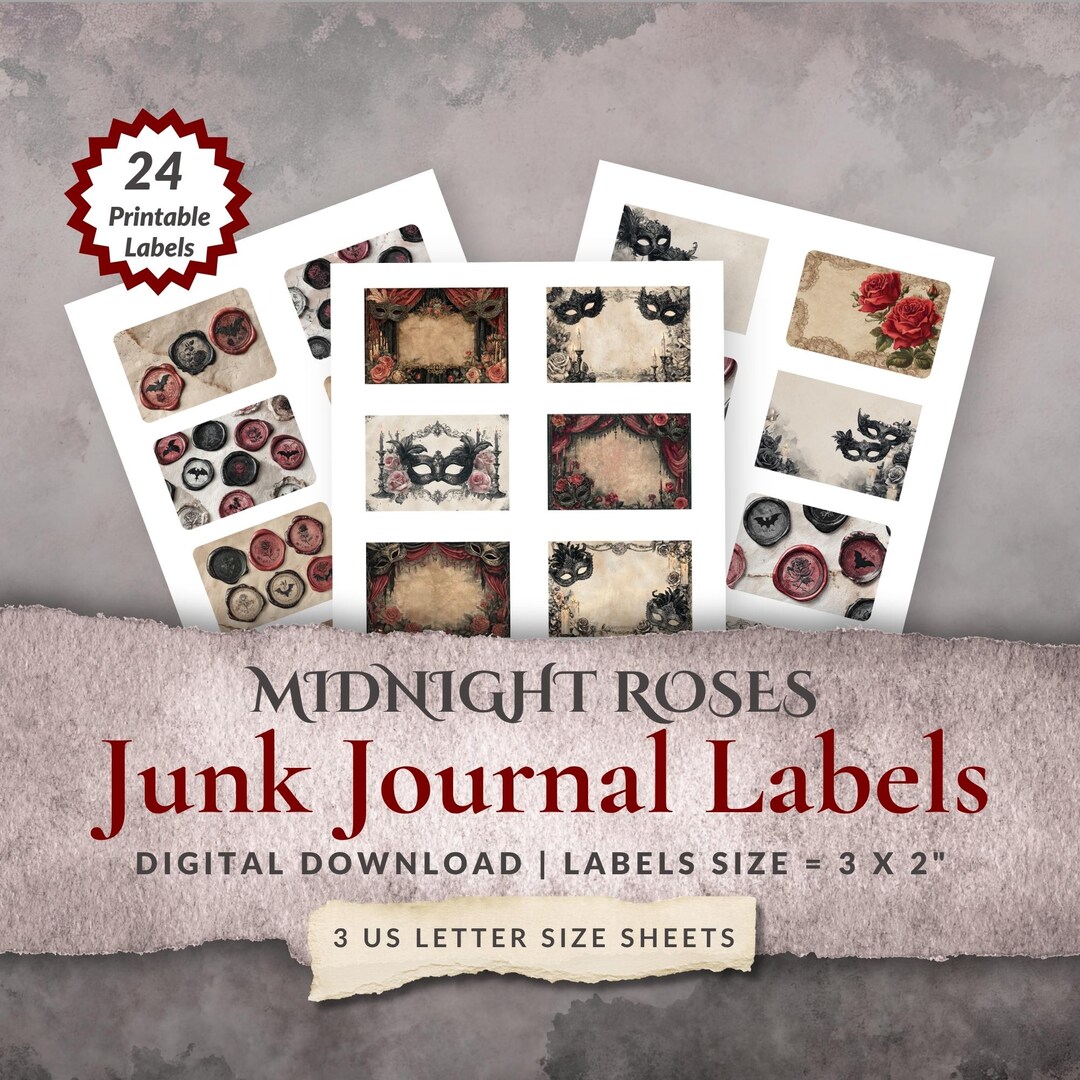 Gothic Junk Journal Labels – Masquerade Rose & Wax Seal Printable ...