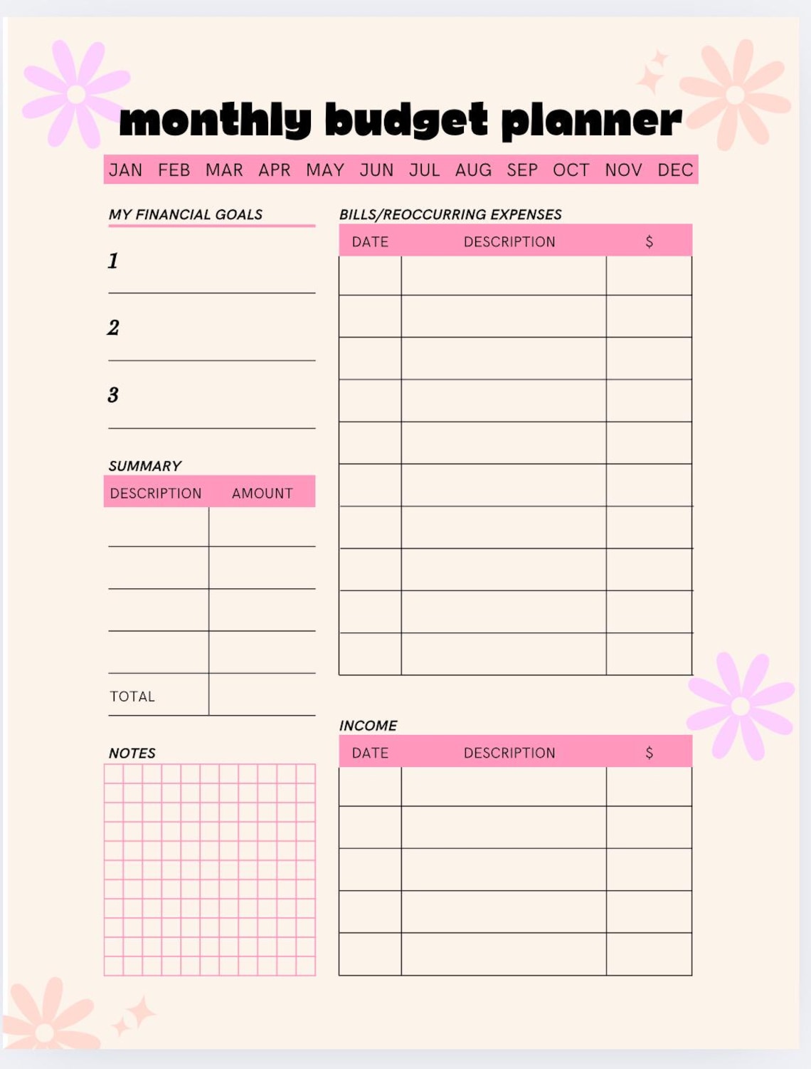 Monthly Budget Printable, Monthly Budget Printout Template, Minimal ...