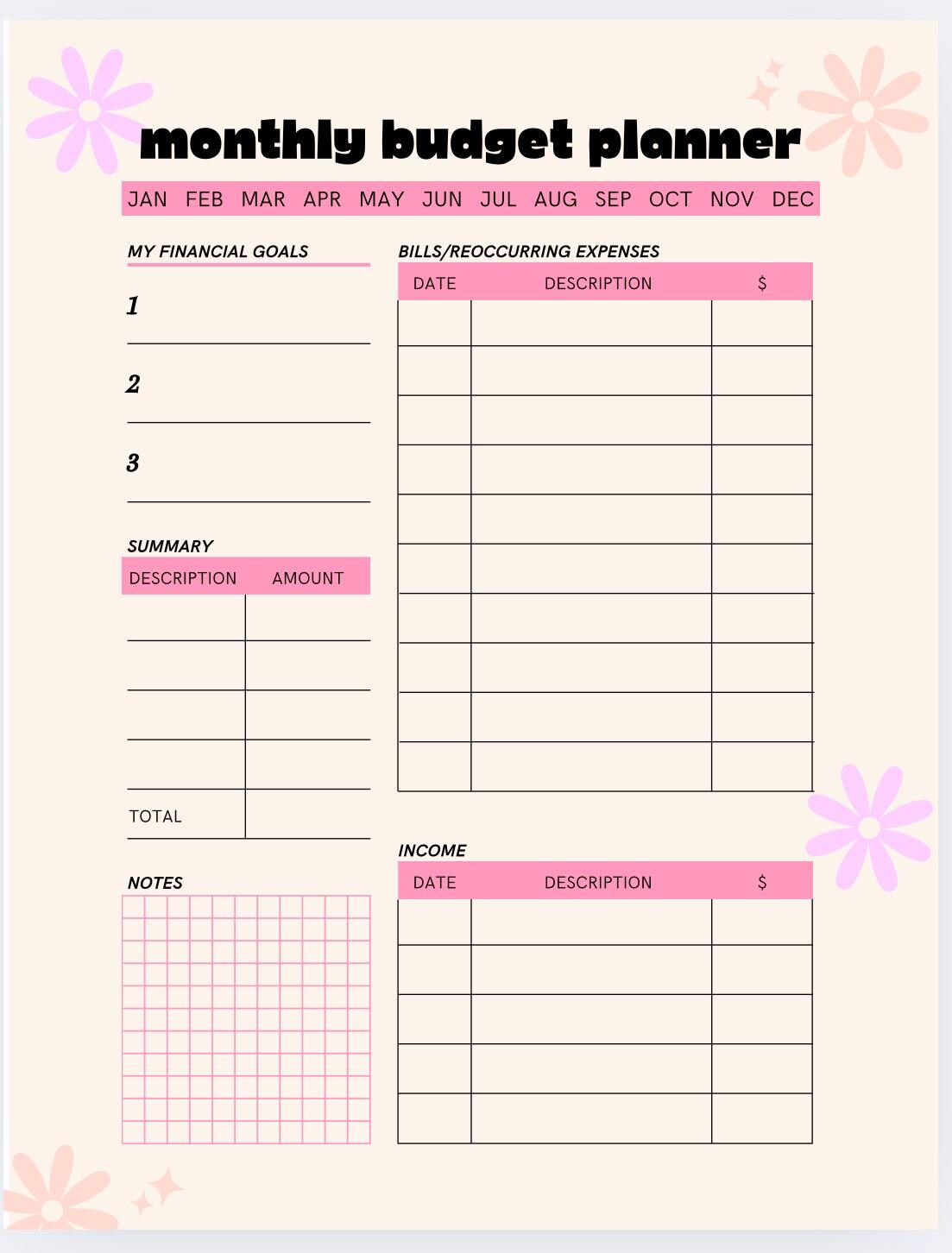 Monthly Budget Printable, Monthly Budget Printout Template, Minimal ...