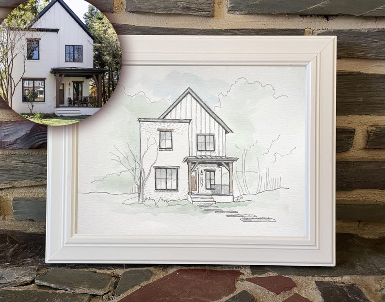 CUSTOM Hand-drawn Pen and Ink Home Portraits | Watercolor Home ...