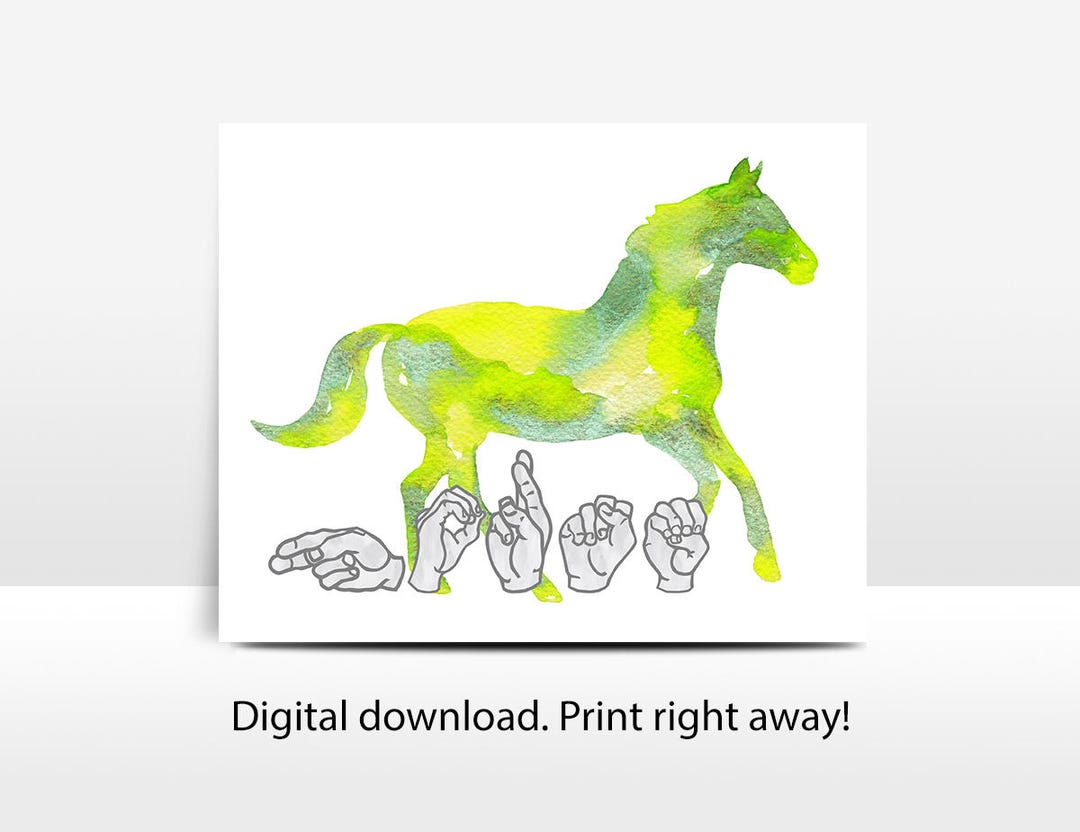 ASL Watercolor Horse: Printable, Nursery Art, Deaf Culture, Sign ...
