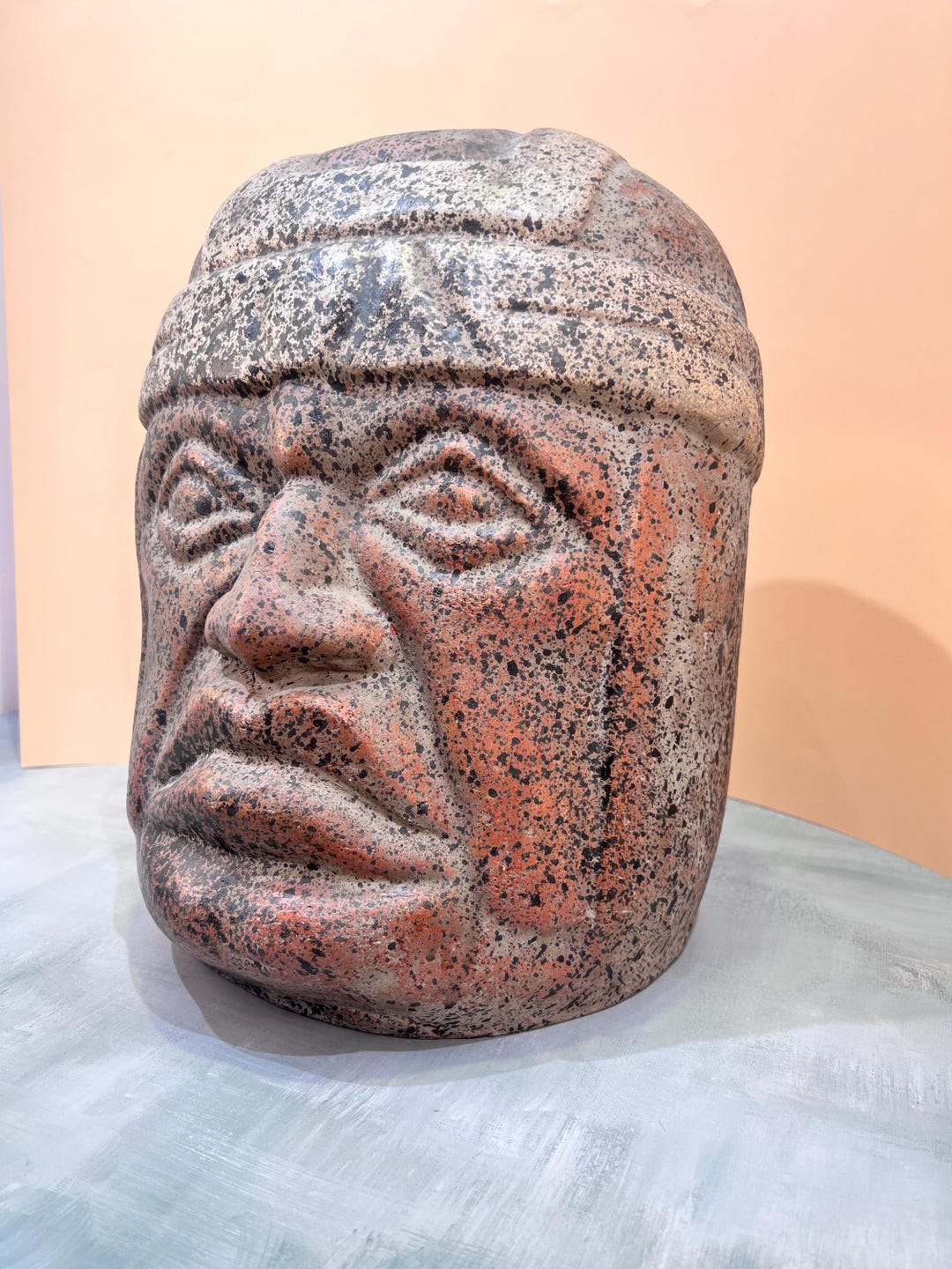 Handcrafted Olmec Head Sculpture – Volcanic Stone Finish, Inspired by ...