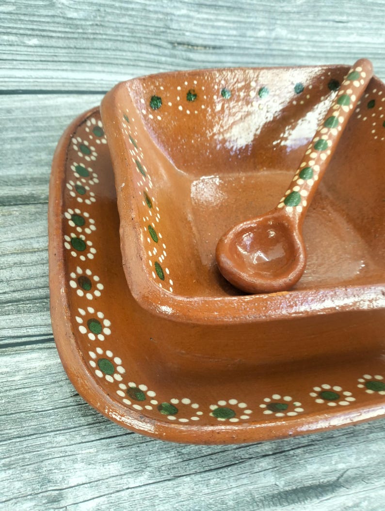 Set Handmade Mexican Clay Salsa Dishes With Spoons – Traditional ...