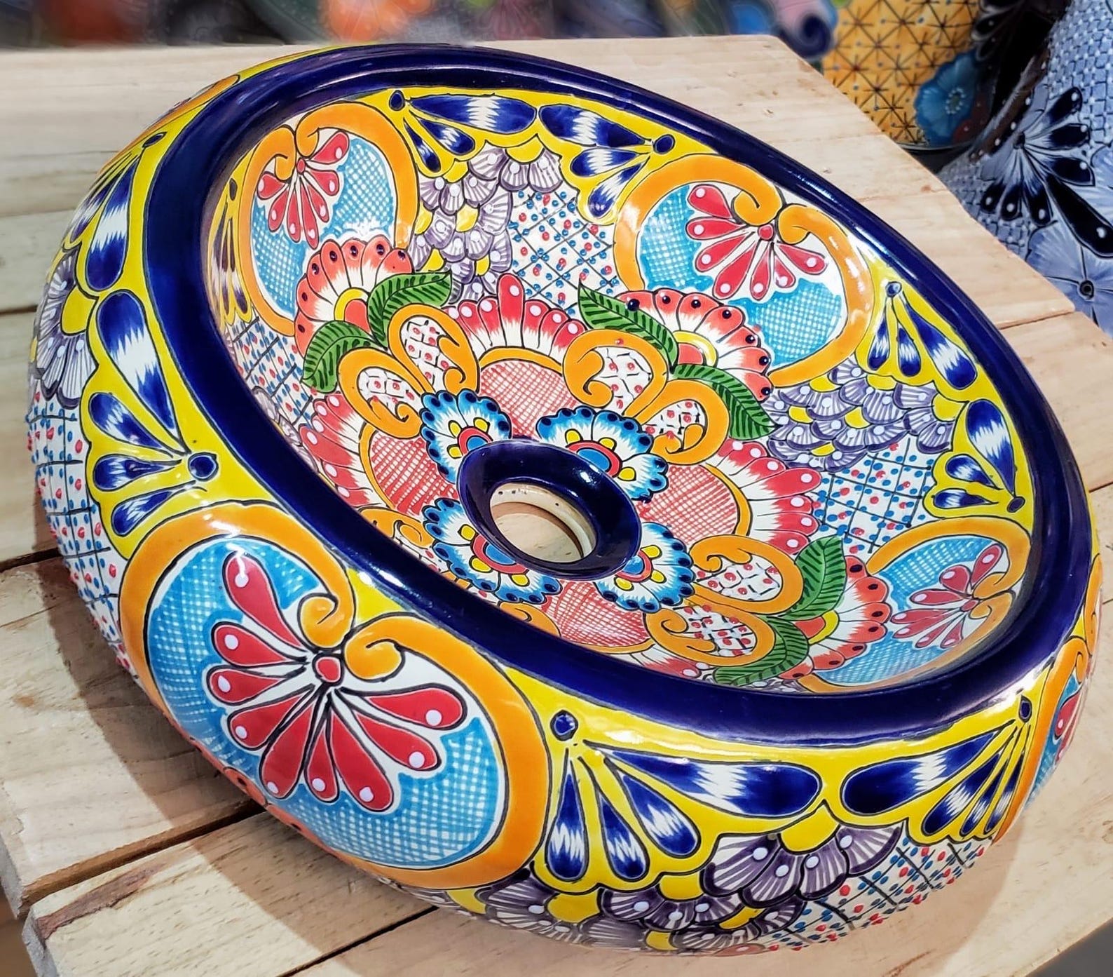 Authentic 15" Mexican Talavera Sink Bursting With Color and Personality ...