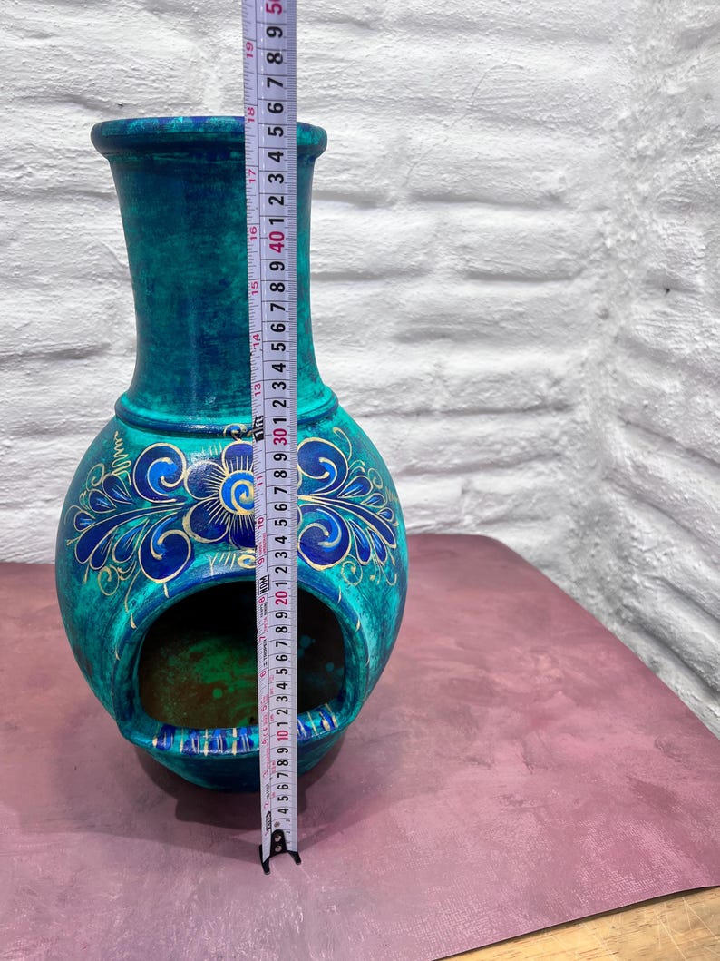 Blue Mexican Clay Chiminea – Hand-painted Fireplace for Garden or ...